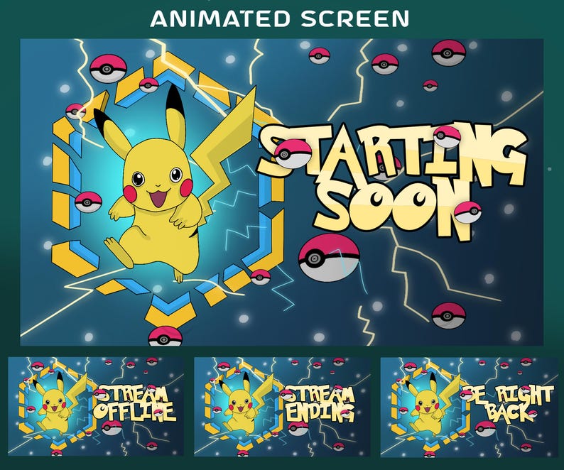 Electric Buddy Animated Stream Overlay Package, Pikachu Overlay ...