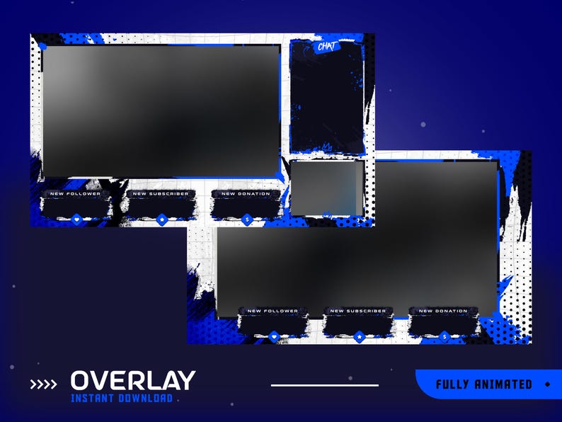 Hard Brush Animated Stream Overlay Package, Blue Black Art Stream ...