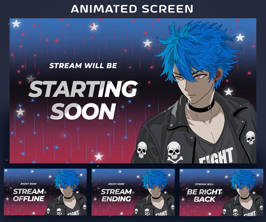 Raze Night Animated Stream Screen Overlay Package, Anime Boy Vtuber ...