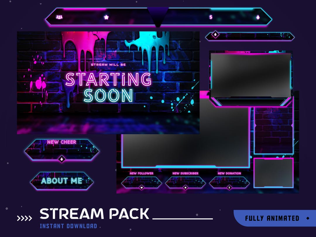 Chromatic Spill Animated Stream Overlay Package, Neon Overlay ...