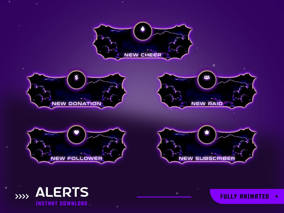 Void Light Animated Stream Alert Overlay Package, Purple Twitch Alerts ...