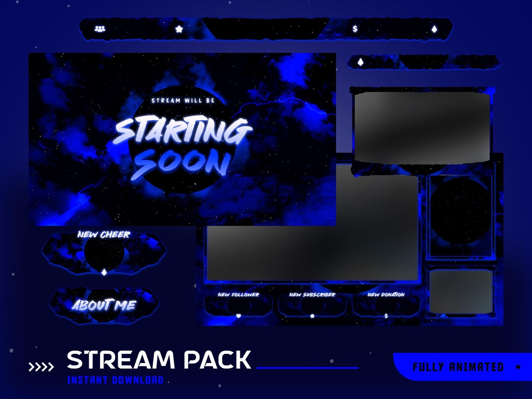 Anomaly Cloud Animated Stream Overlay Package, Blue Nebula Overlay ...