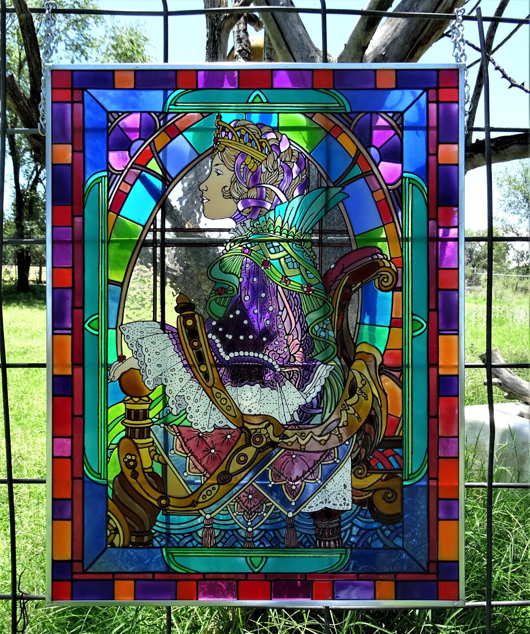 The QUEEN, Hand Painted Faux Stained Glass, 26 Inches High by 20 Inches ...