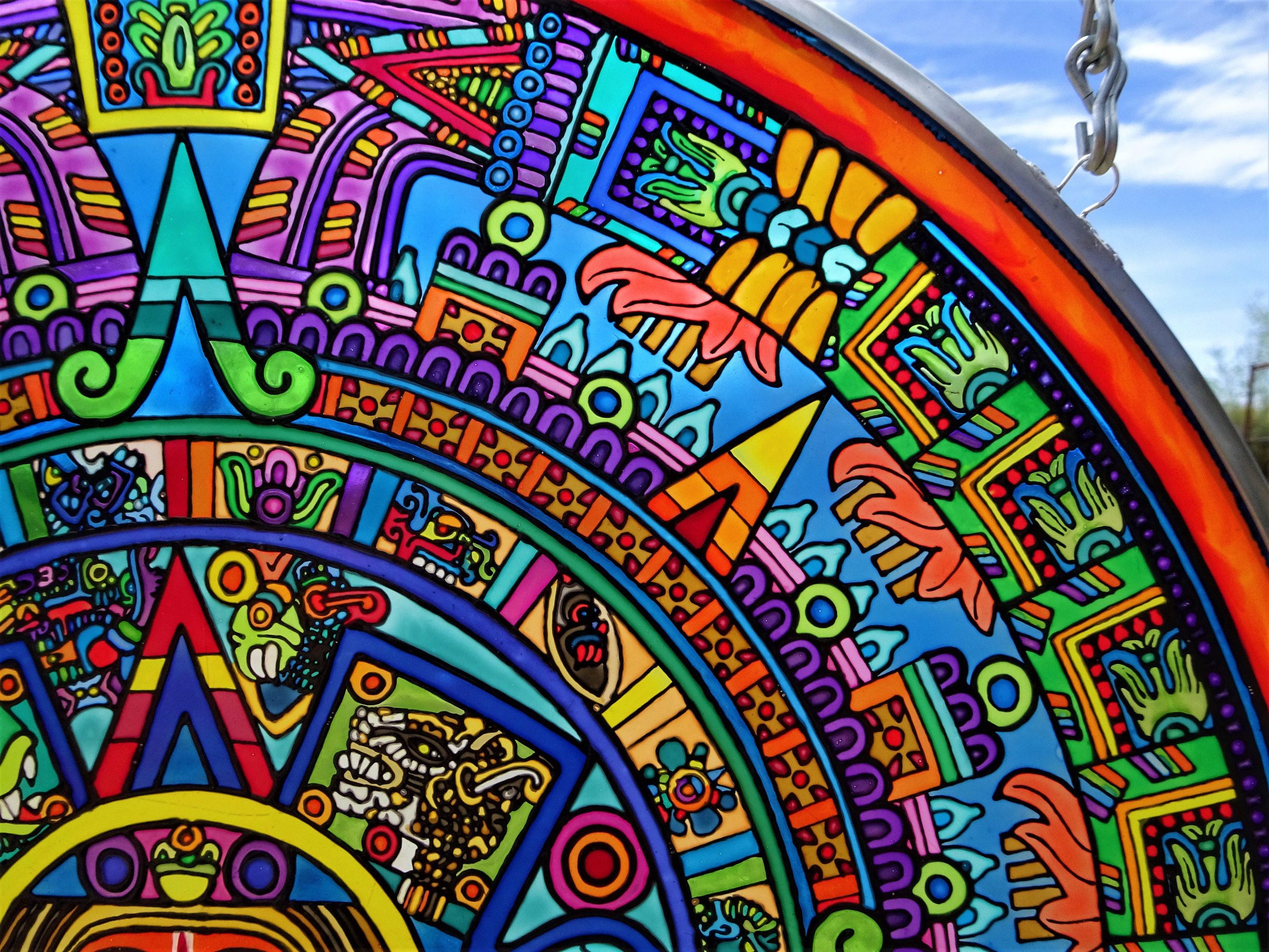 Aztec Sun Stone/aztec Calendar, 21 Inch Diameter, FAUX Stained Glass on ...