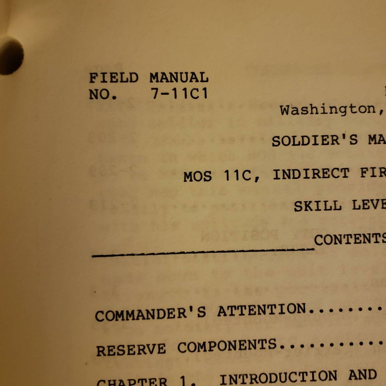 FM 7-11C1 Soldier's Manual 11C Indirect Fire Infantryman Skill Level 1 ...