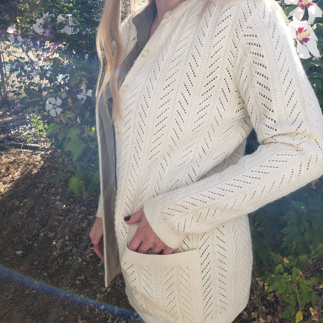 Rosanna wintuk Orlon Acrylic Vintage Knit Cardigan, off White Button ...