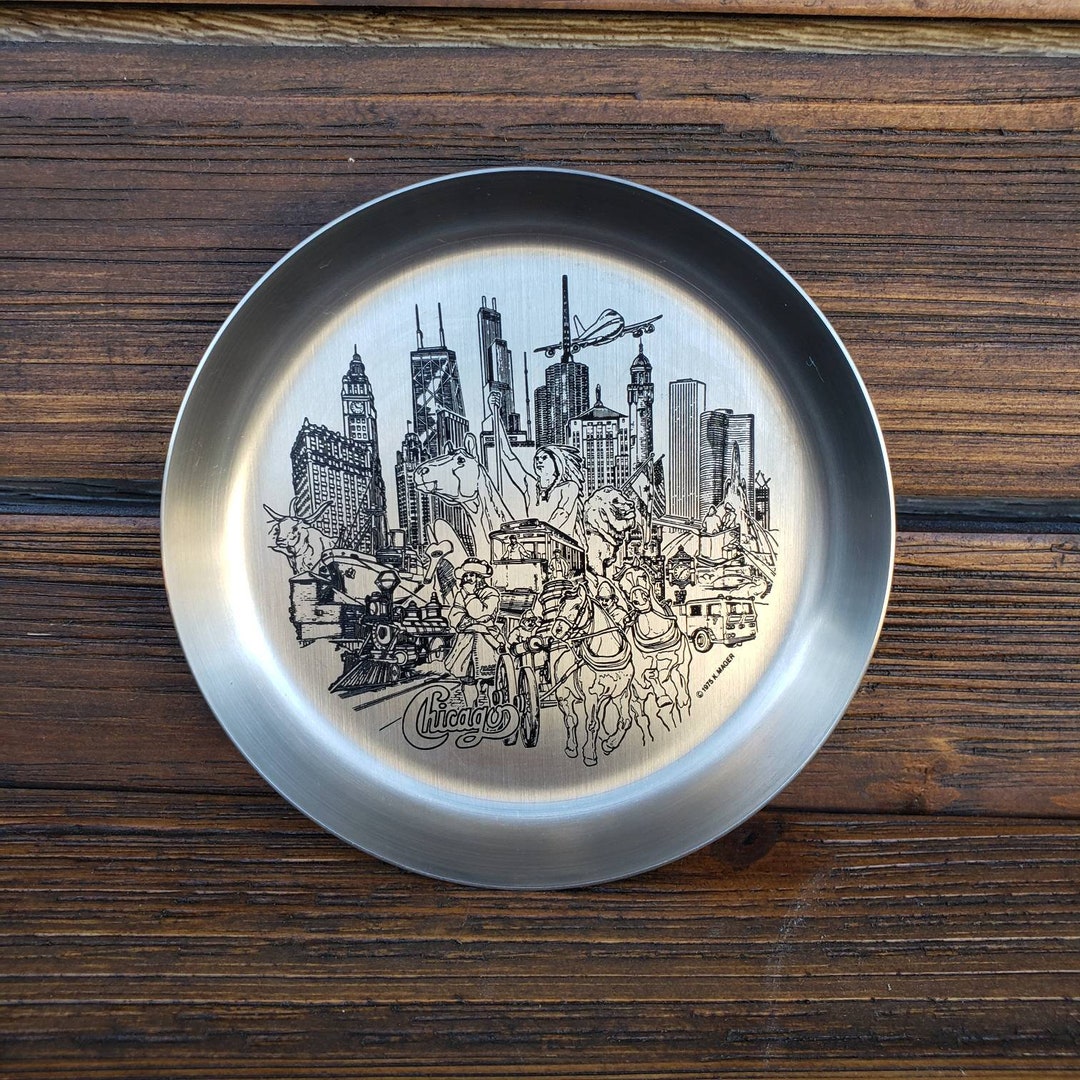 K. Mager Etching CHICAGO HISTORY Metal Small Trinket Dish1975 - Etsy
