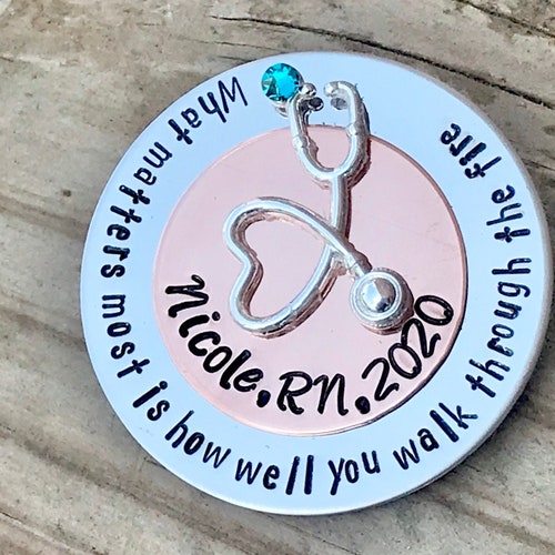 Personalized Gold Stethoscope Nursing Pin LPN BSN RN nurse - Etsy