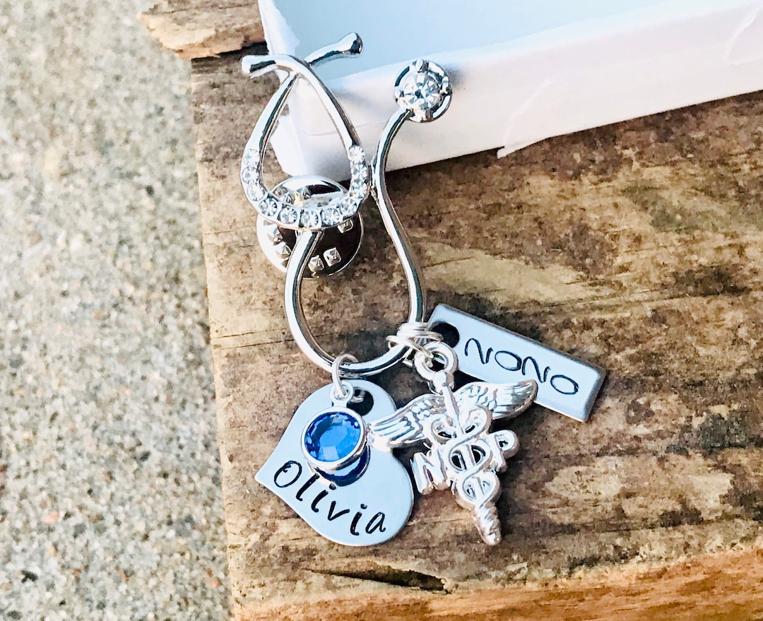 Personalized Nurse Practitioner Pin: Stethoscope Charm, Swarovski ...