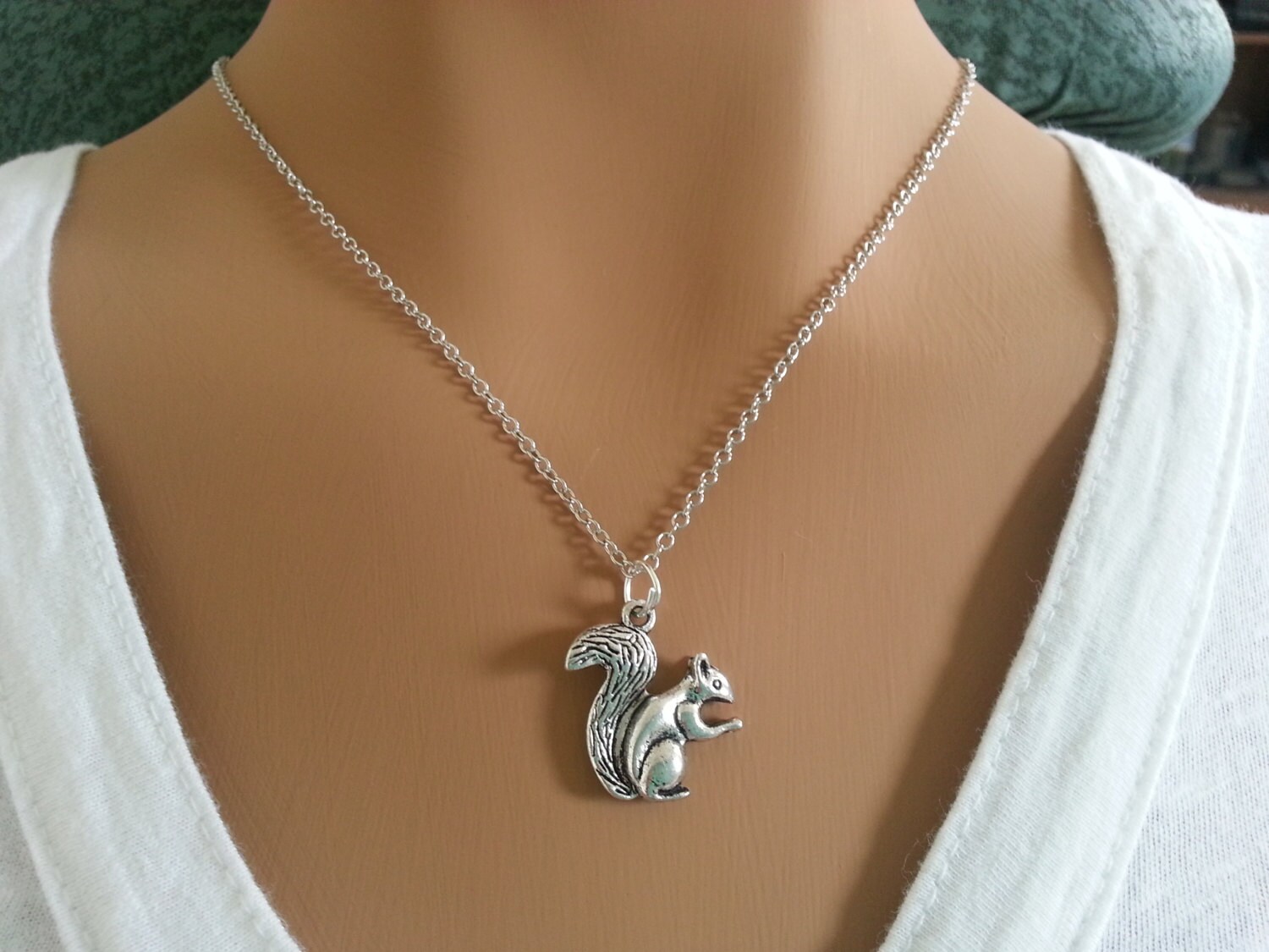 Antique silver Squirrel Necklace | Etsy