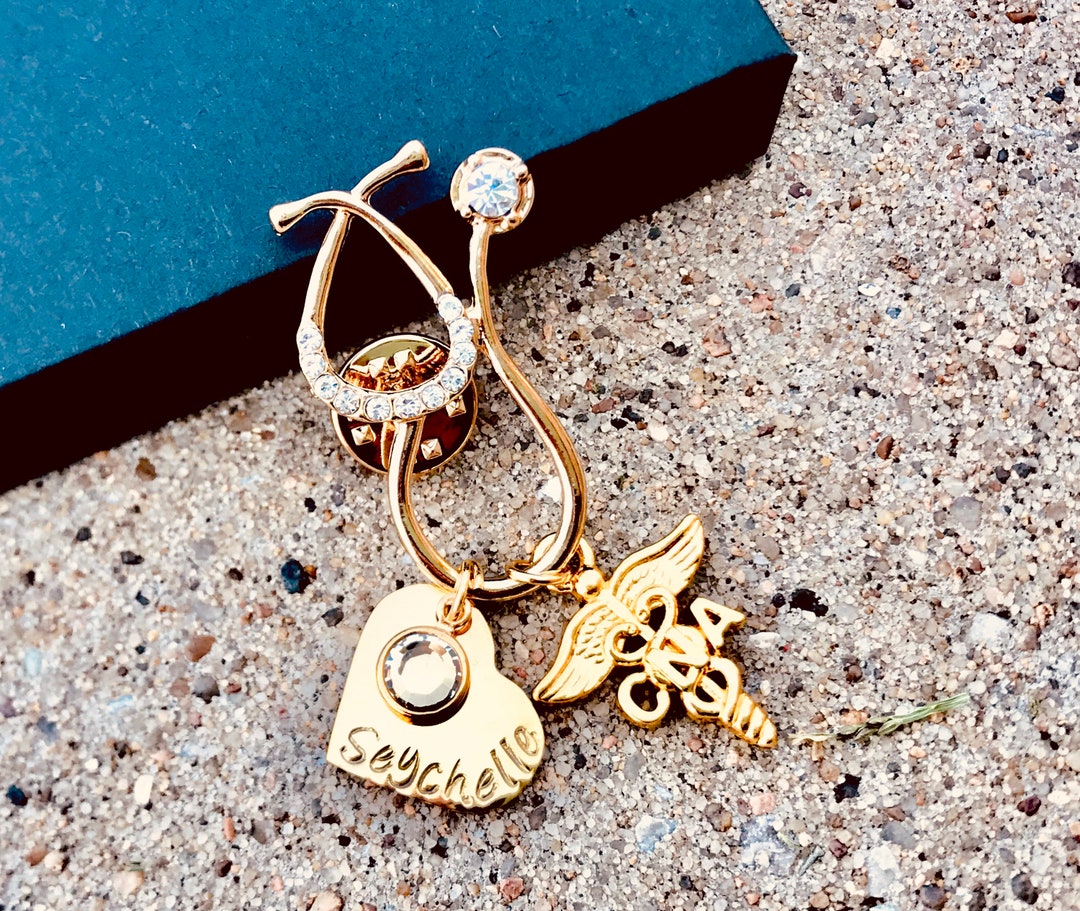 Gold CNA Certified Nursing Nurse Pin - Stethoscope Pin - CNA Nurse Pin ...