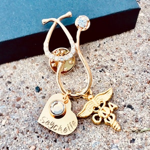 Gold CNA Certified Nursing Nurse Pin - Stethoscope Pin - CNA Nurse Pin ...