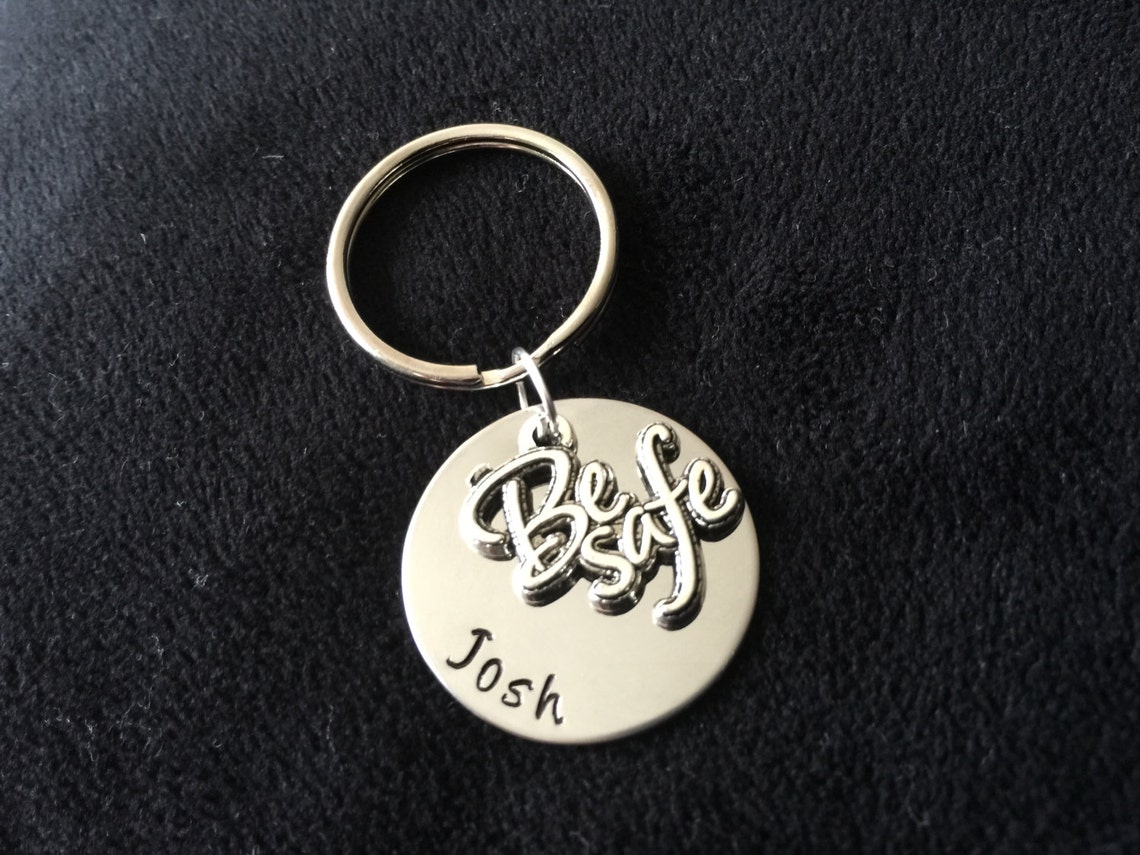 Be Safe Hand Stamped Custom Key Chain Police Officer - Etsy