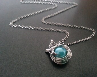 Blue Robins Detailed Egg Bird Nest Necklace - Etsy