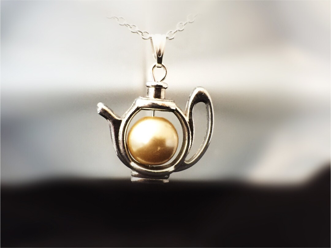 Cream Pearl Teapot Pendant: Sterling Silver Necklace, Gift for Tea ...