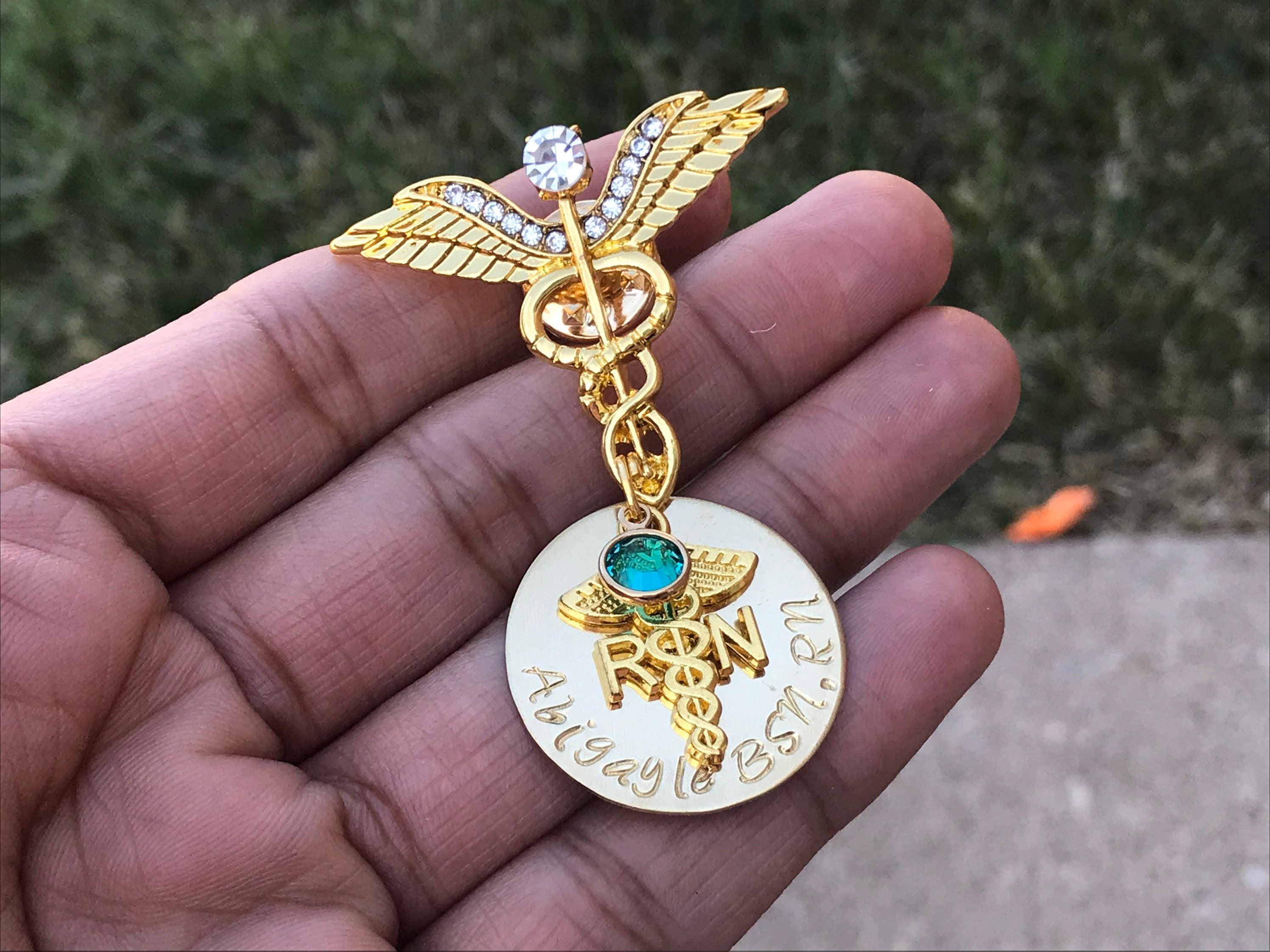 Gold Tone Caduceus Pin - Gold RN Nursing Pin- Medical Symbol Caduceus ...