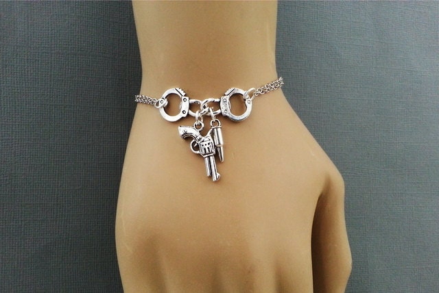 Handcuff Bracelet With Gun&bullet Hanging - Etsy