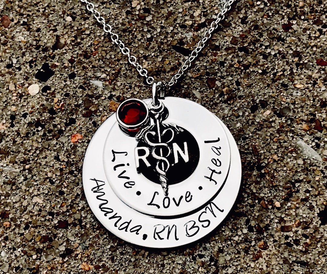 Hand Stamped RN Necklace: Personalized Nurse Jewelry, Sterling Silver ...