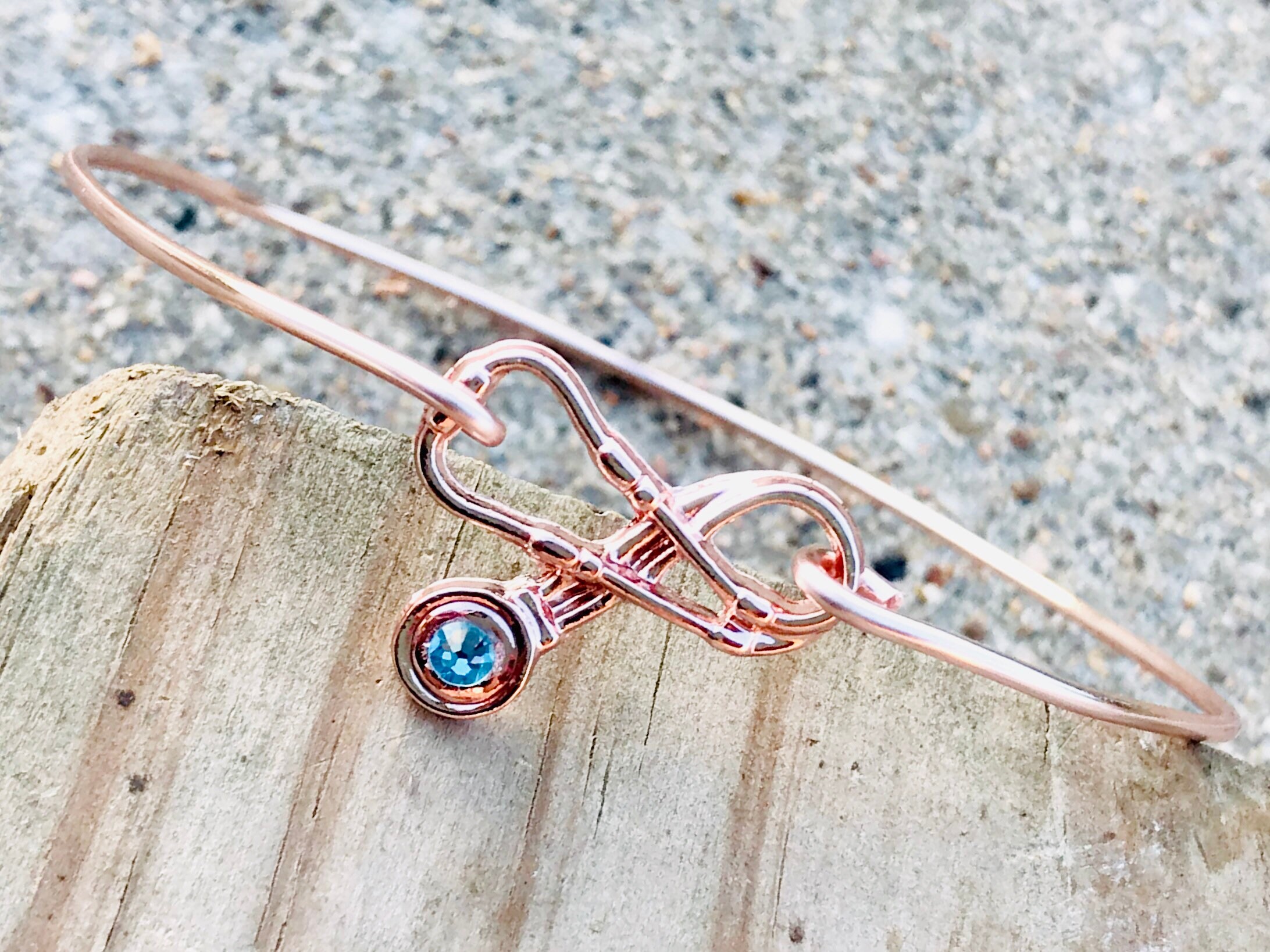 Rose Gold Stethoscope Bangle Bracelet With Swarovski Birthstone - Etsy