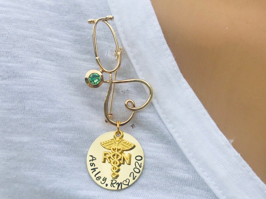 Personalized Heart Stethoscope Nursing Pin, RN BSN LPN, Nurse Pin ...