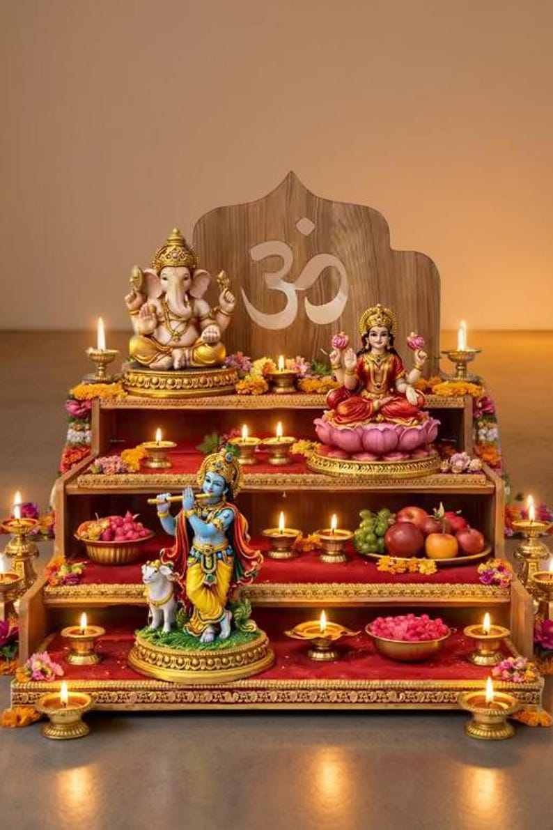 Wooden Temple / Stand for God's Puja for Home and Office Assembly ...