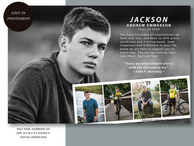 Yearbook Ad PHOTOSHOP TEMPLATE Half Page Senior Tribute Ad Etsy