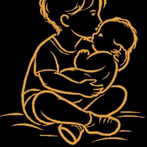 Brother and Baby – Minimal Line Art Embroidery File - Etsy