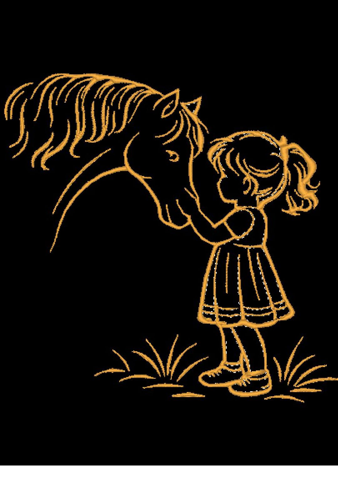Girl and Pony Line Art Embroidery Design | Children's Clothing (PES ...