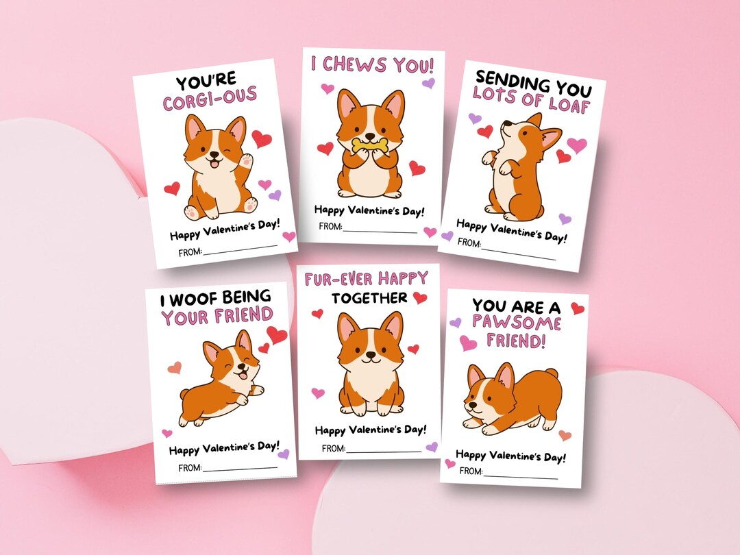 Corgi Valentine Cards | Cute Dog Valentines | Kids Classroom Valentine ...