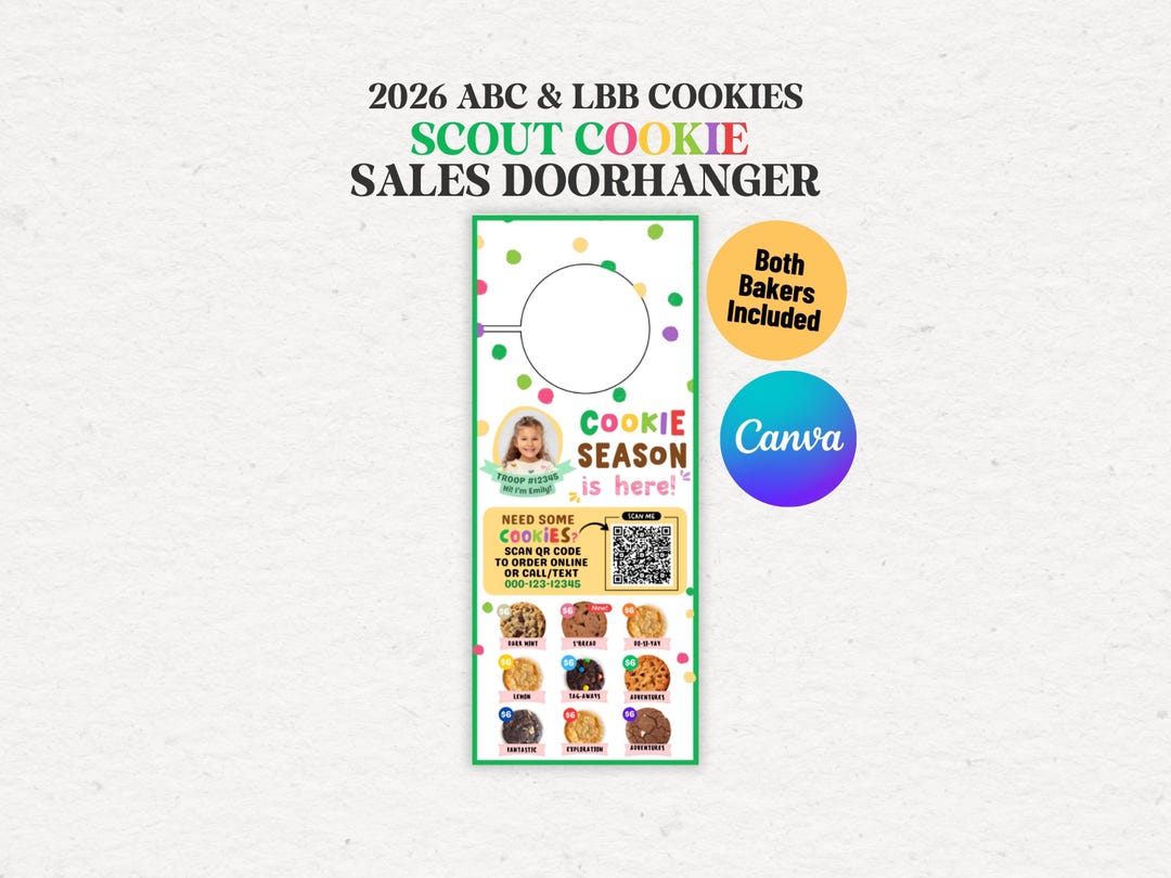 Editable Scout Cookie Door Hanger With QR Code, ABC and LBB Included ...