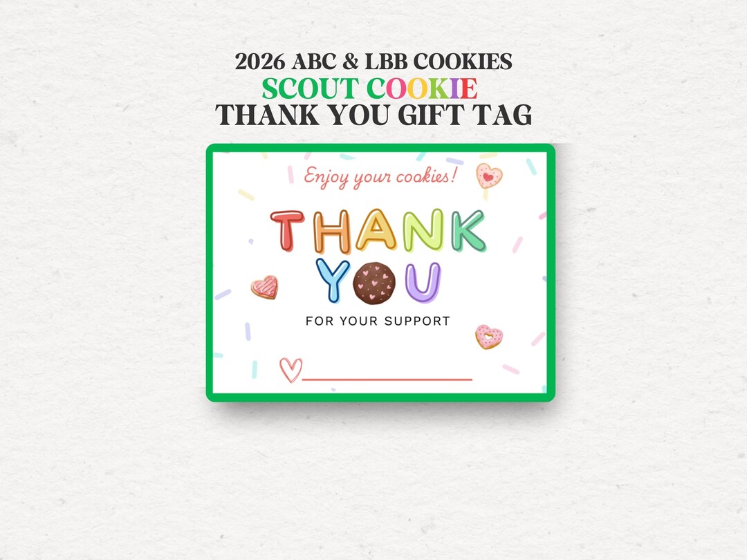 Scout Cookie Thank You Gift Tag, Scout Troop Cookie Tag, Printable Card ...
