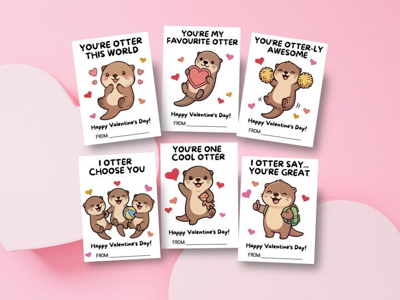 Otter Valentine’s Day Card | Printable Classroom Valentine’s Day Cards ...