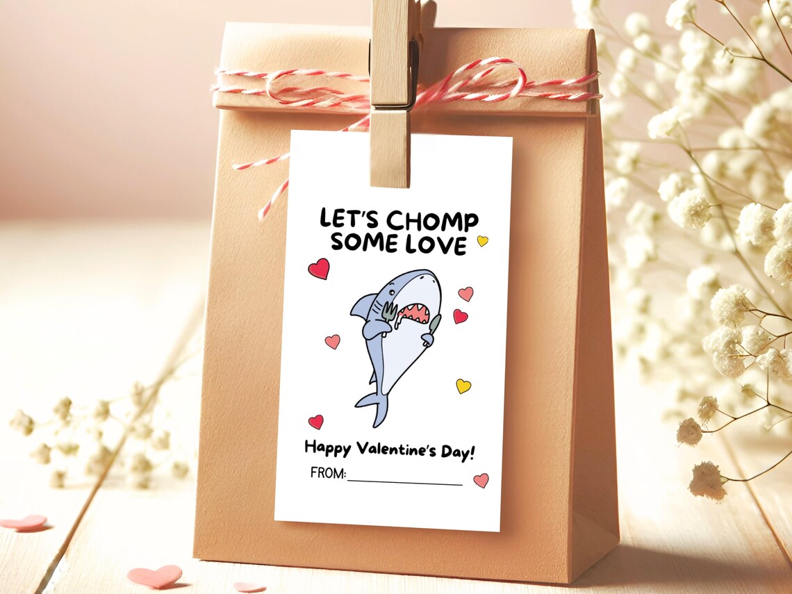 Shark Valentine’s Day Card, Printable Classroom Valentine Cards for ...