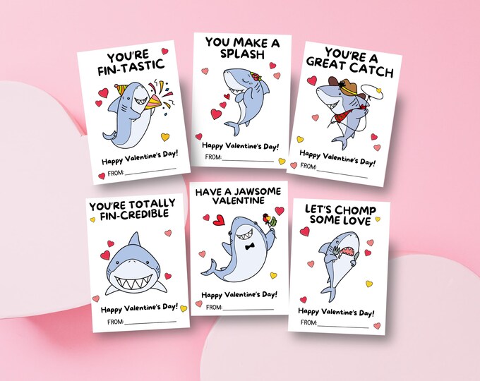 Shark Valentine’s Day Card, Printable Classroom Valentine Cards for ...