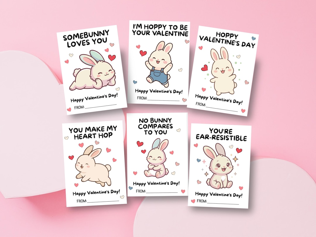 Bunny Valentine's Day Cards for Kids, Printable Classroom Valentines ...