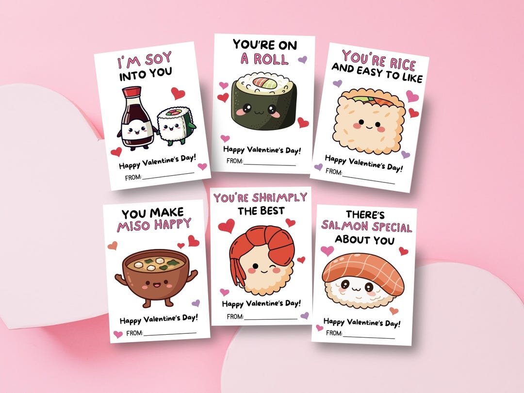 Sushi Valentine Cards | Funny Food Valentines for Kids | Cute Classroom ...