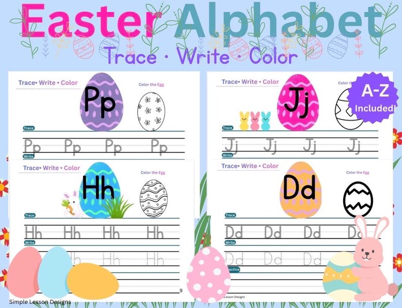 Easter Alphabet Worksheets A–Z | Trace Write Color Printable ...