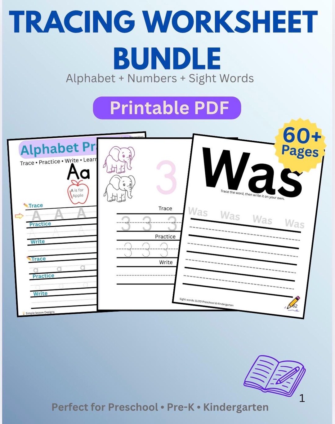 Tracing Worksheet Bundle | Alphabet, Numbers, Sight Words (printable ...