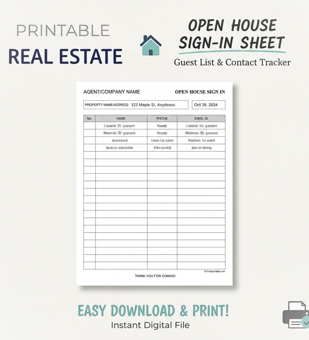 Open House Sign in Sheet Printable | Realtor Visitor Registration Form ...