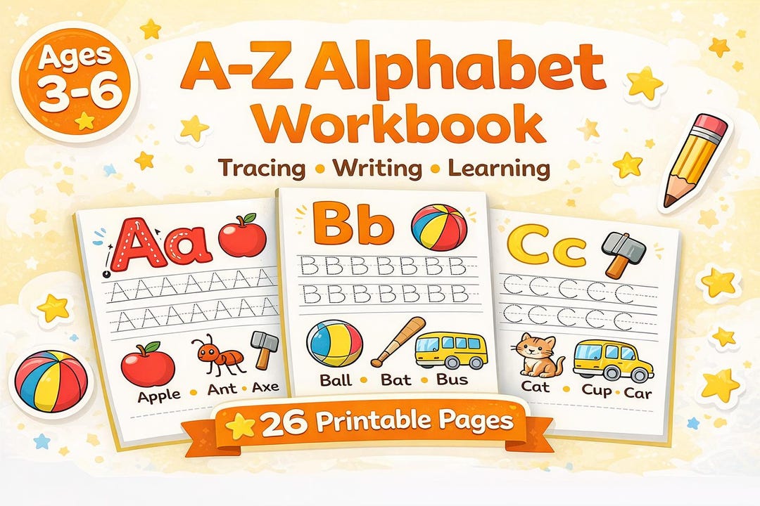 A-Z Alphabet Tracing Workbook for Kids Ages 3-6 (printable) - Etsy