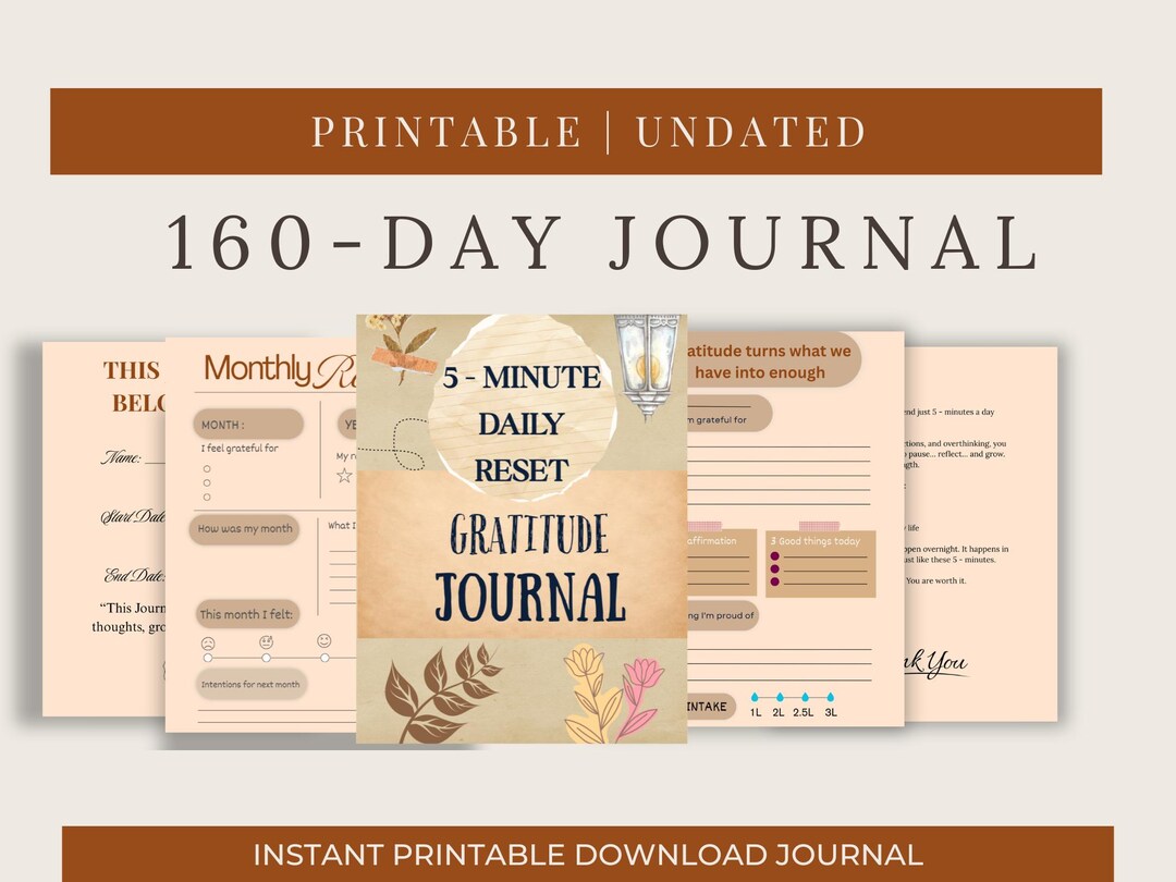Gratitude Journal Printable | 5 Minute Daily Gratitude Pages | Self ...
