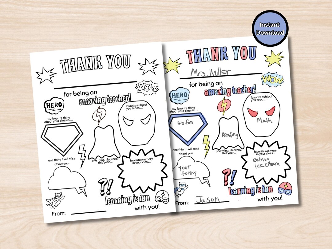 Teacher Appreciation Week, Coloring Pages,super Hero, - Etsy