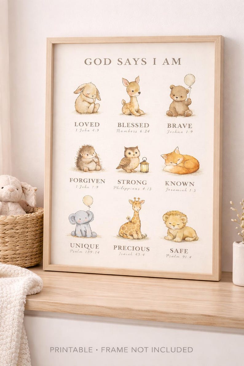 God Says I Am Biblical Affirmations - Woodland Animal Christian Nursery ...