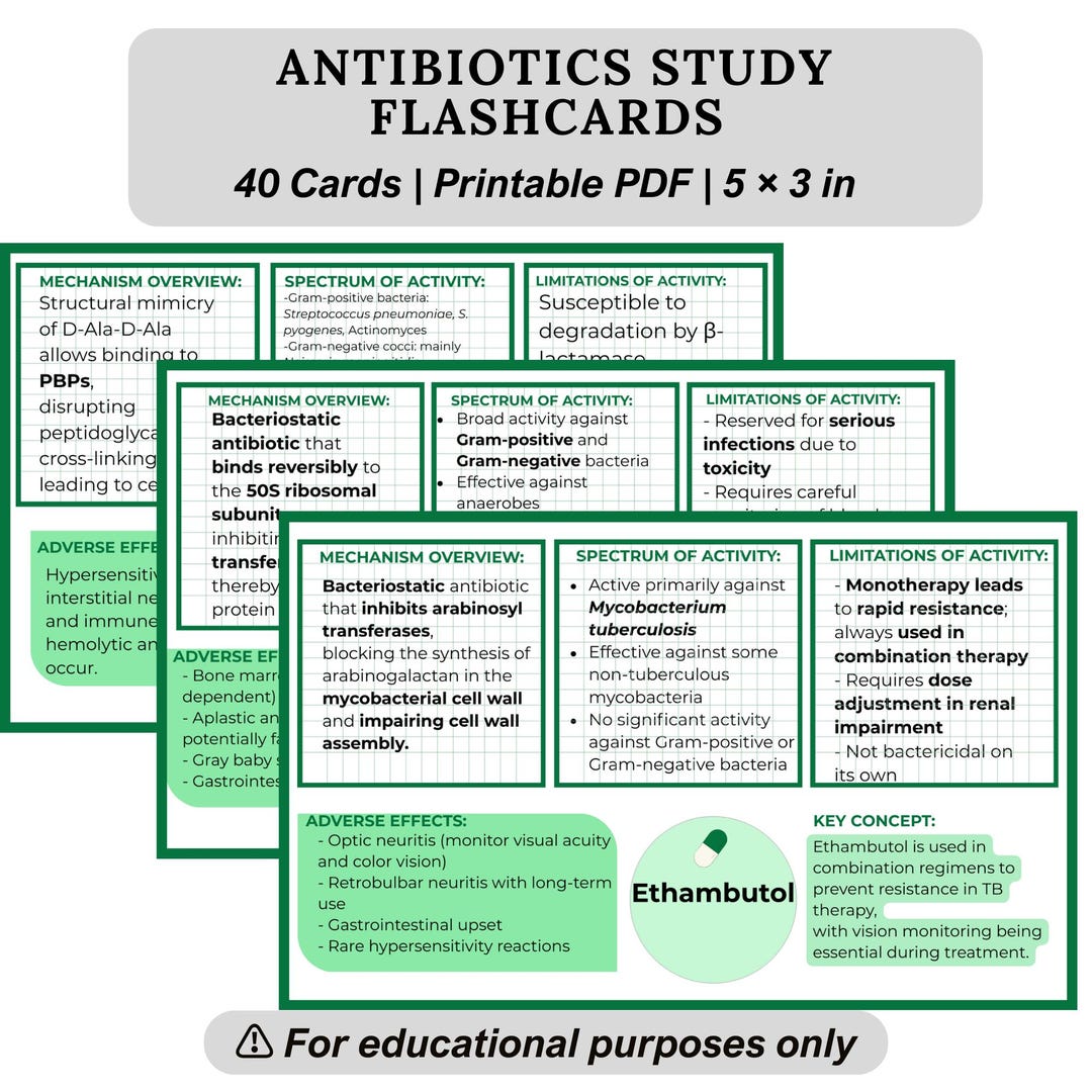 Antibiotics Flashcards – 40 Digital Study Cards for Medical, Nursing ...