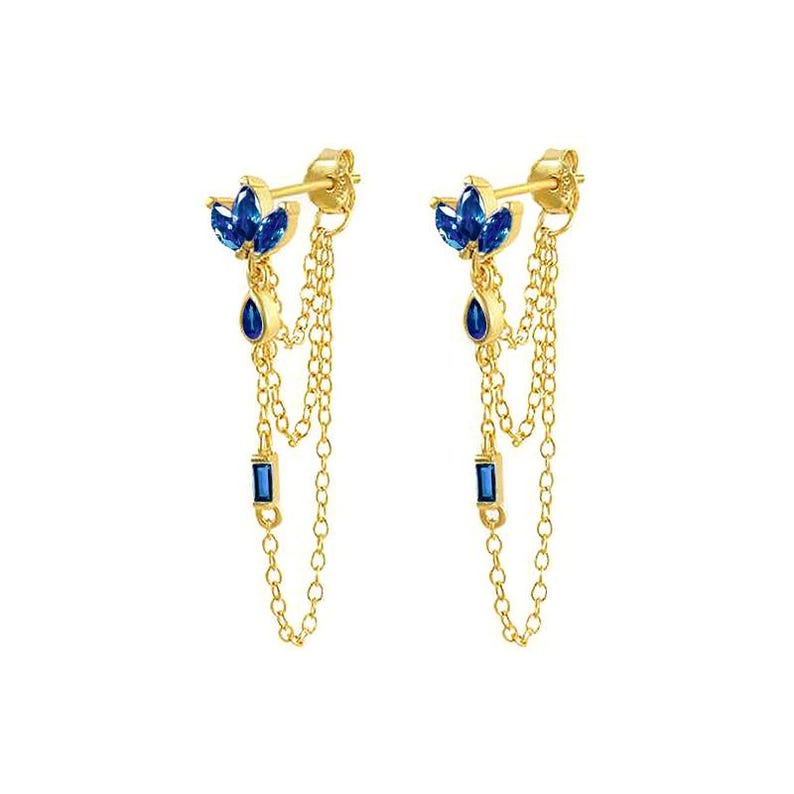 Dangling Zircon Chain Drop Earrings, Copper, 18K Real Gold PVD - Etsy