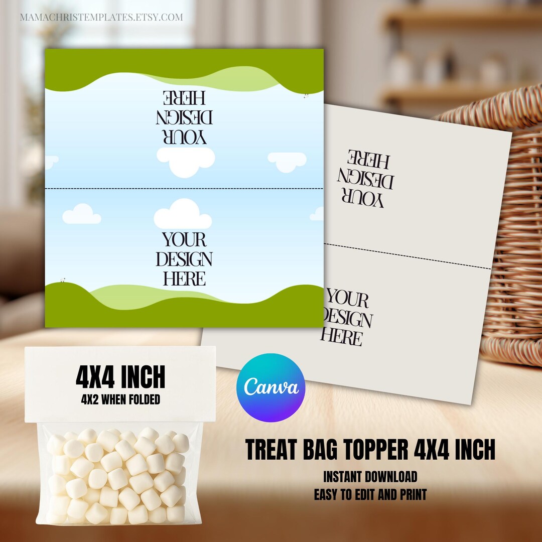 4x4 Inch Treat Bag Topper Template | Editable in Canva | Instant ...