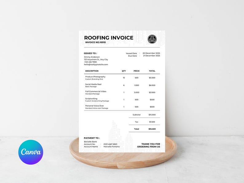 Roofing Invoice Template, Contractor Business Invoice Form With Invoice ...