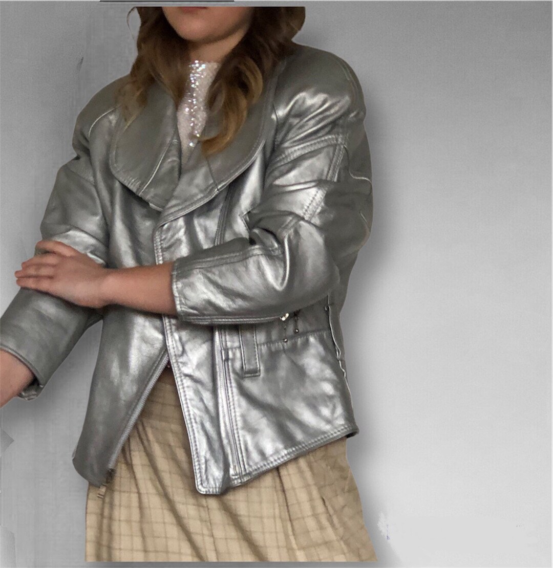 Silver Motorcycle Jacket Biker Jacket Silver Leather Jacket - Etsy