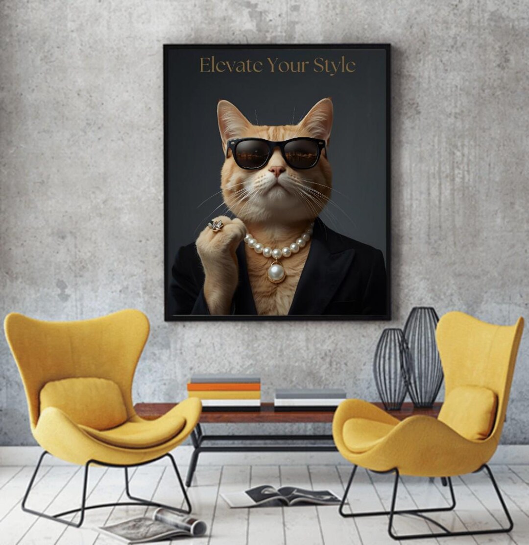 Hip Hop Cat With Pearl Necklace - Etsy