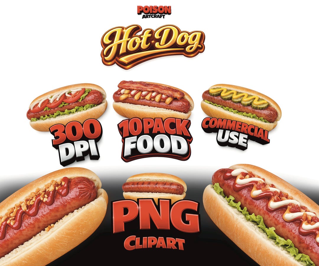 Hot Dog PNG Clipart Bundle – Realistic Fast Food Graphics (commercial ...